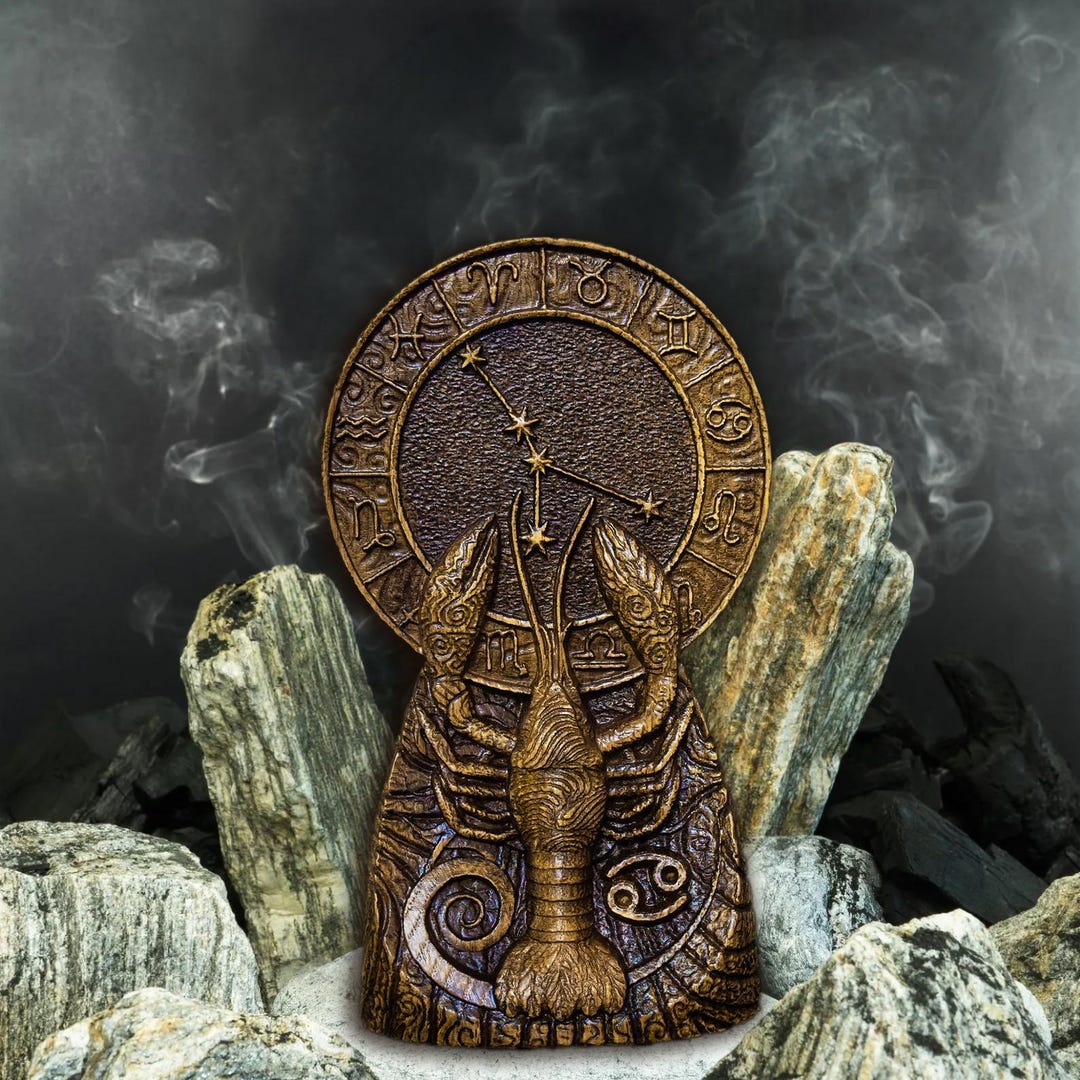 Cancer Zodiac Statue, Hand-carved Figurine, Water Sign Sculpture ...