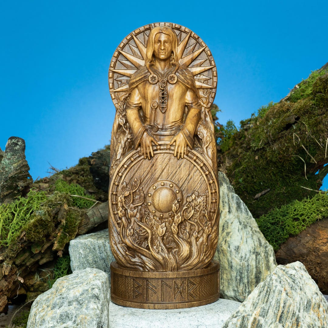 Baldr Norse God Statue, Hand Carved Wooden Figurine of Light and Purity ...