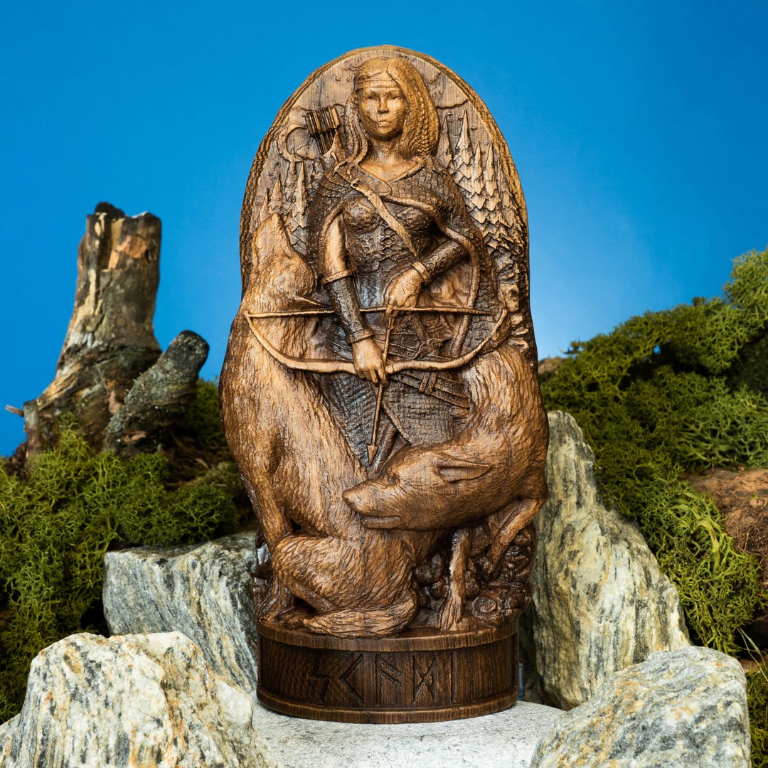 Norse Gods, Skadi Wooden Statue, Nordic Idol, Altar Statue, Unique Gift ...