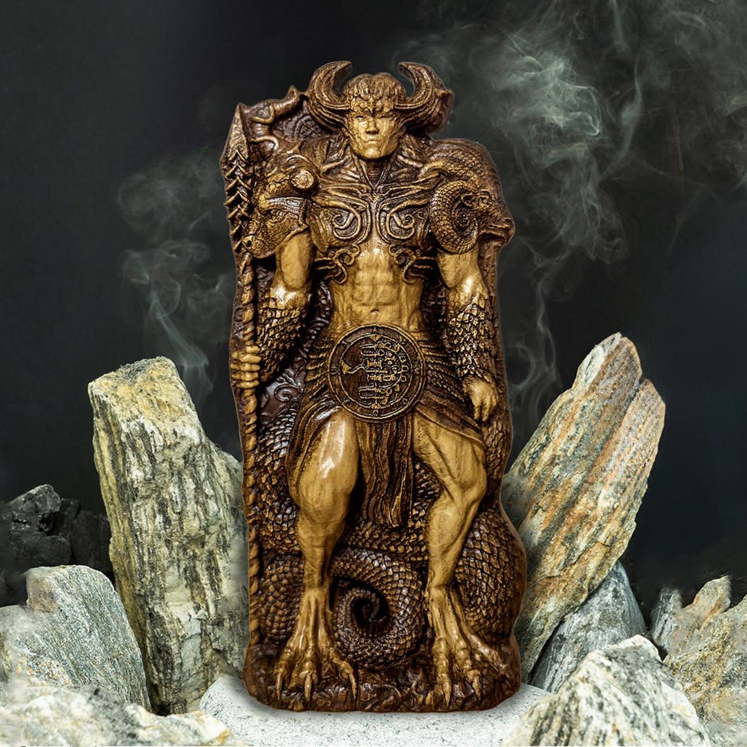 Asmodeus Demon Statue – Occult Wooden Figurine, Handcarved Altar Idol ...