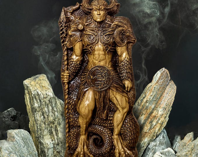 Asmodeus Demon Statue – Occult Wooden Figurine, Handcarved Altar Idol ...