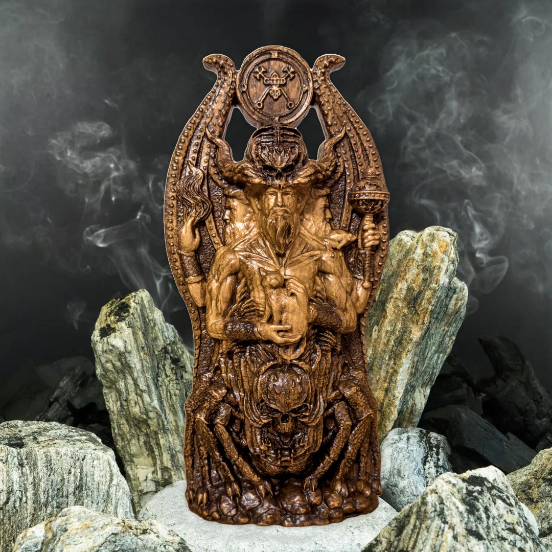 Demon Bael Wooden Statue Baal, Occult Altar Idol, Gothic Dark Lord ...