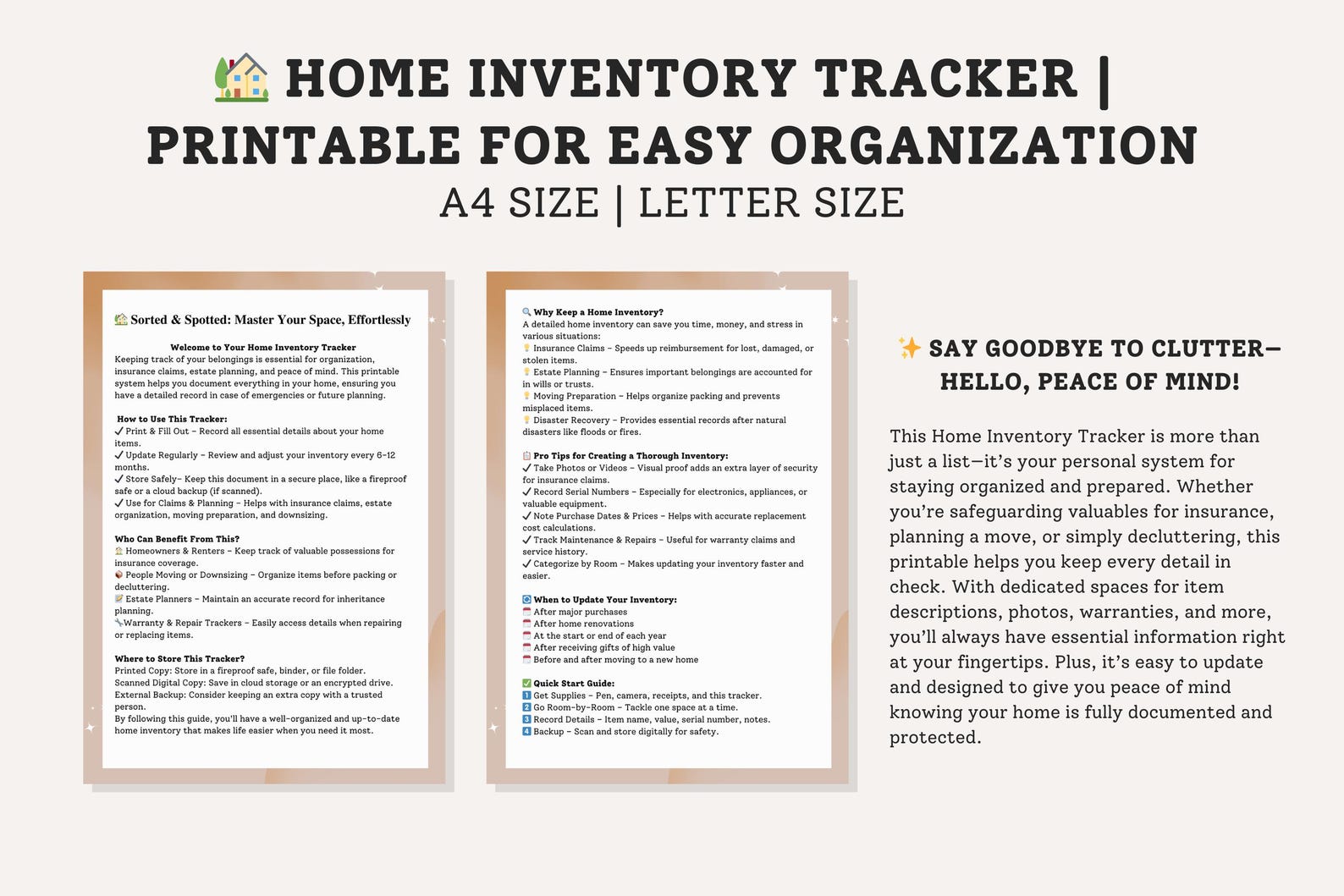 Home Inventory Tracker Printable | Organize, Track & Secure Your ...