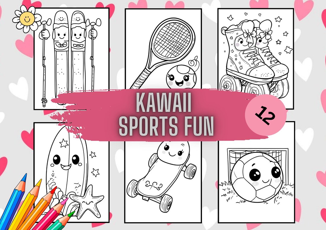 Sports, Kawaii Style, Coloring Pages, Skiing, Ice Skates, Bicycle ...
