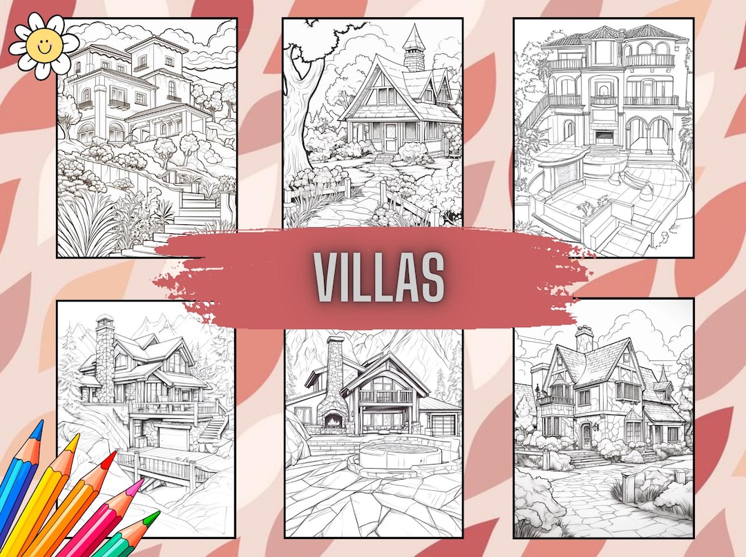 Modern Villas, Coloring Pages, Architecture, Black and White, Villa ...