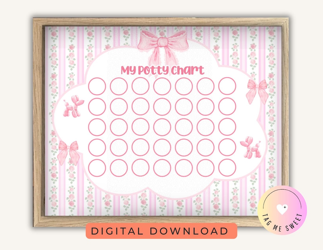 Printable Potty Chart for Girl, Pink Bows, Training Chart, Digital ...