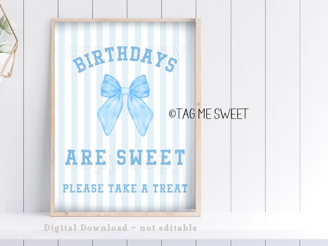Printable Bow Birthday Party Sign Coquette Preppy- ‘birthdays Are Sweet ...