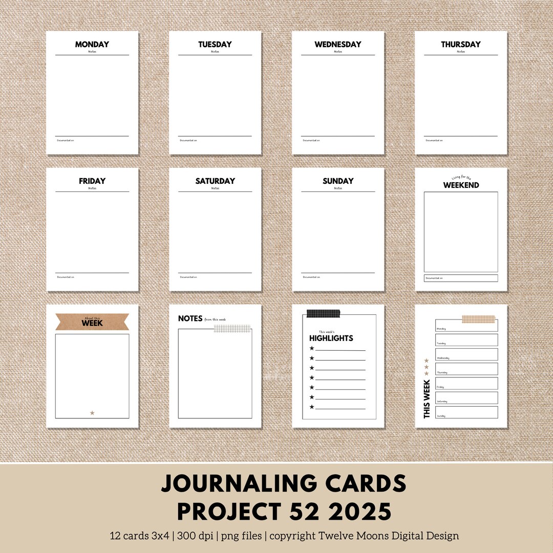 Project 52 2025 | Digital Journaling Cards Set 3x4 | Project Life ...