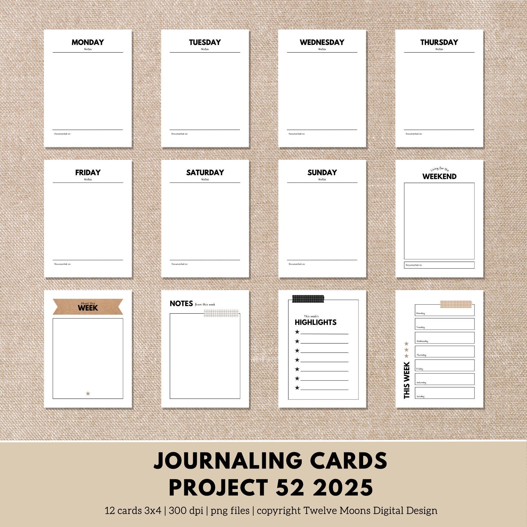 Project 52 2025 | Digital Journaling Cards Set 3x4 | Project Life ...