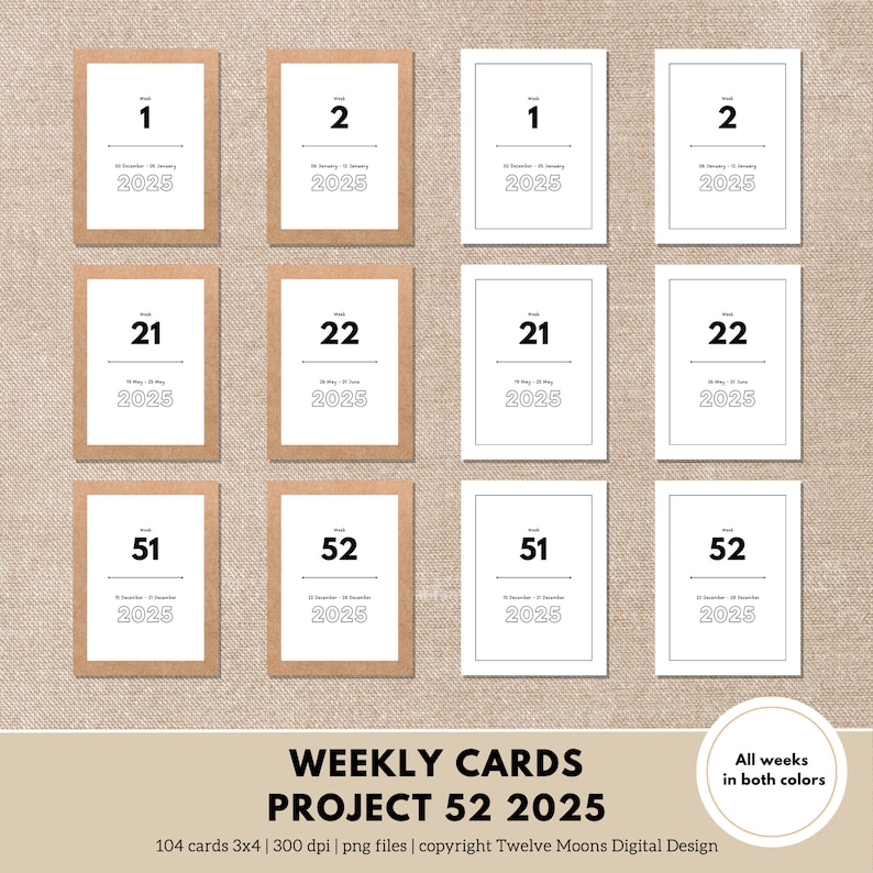 Project 52 2025 | Digital Weekly Cards Set 3x4 | Project Life | Digital ...