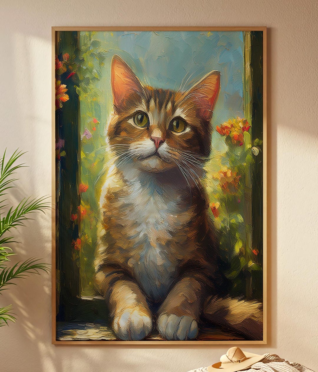 Tabby Cat Portrait Art Print, Textured Animal Painting (digital ...