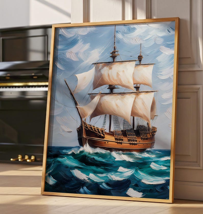 Sailing Ship Wall Art Printable, Nautical Ocean Painting (digital ...