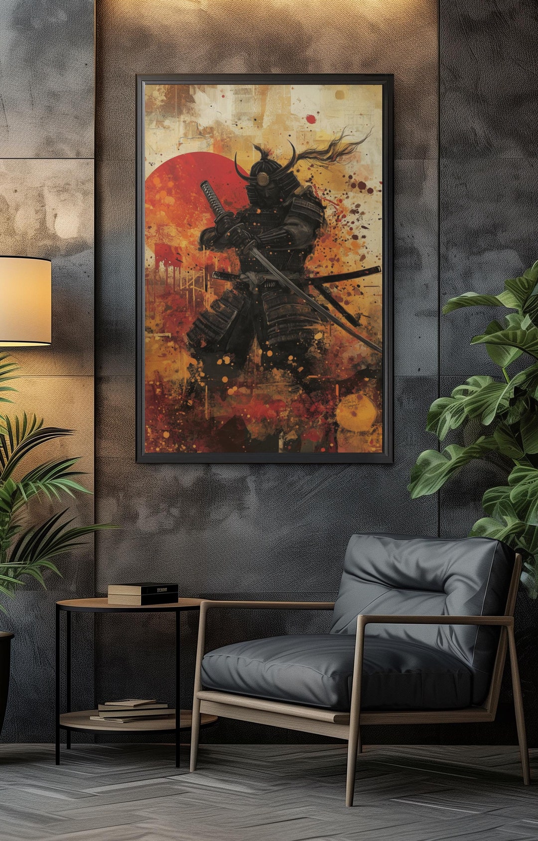 Samurai Art Print,digital Download,samurai With Sword,red S,un Wall Art ...