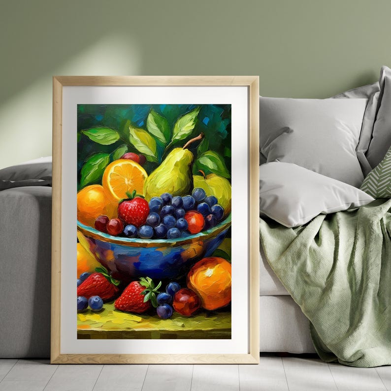 Fruit Bowl Wall Art Printable, Colorful Still Life Painting (digital ...