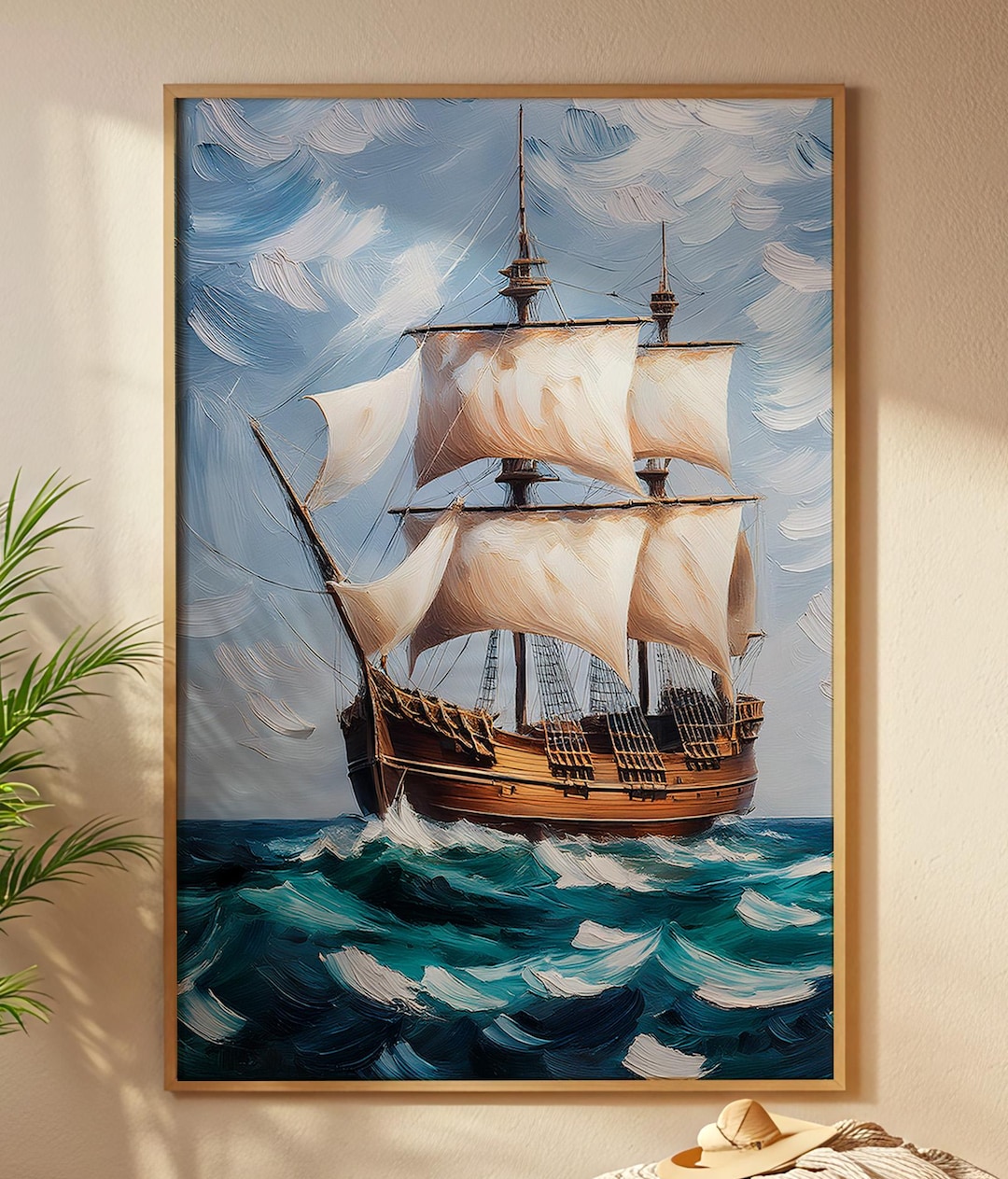 Sailing Ship Wall Art Printable, Nautical Ocean Painting (digital ...