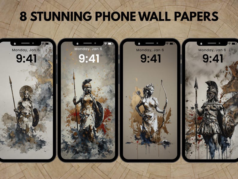 Athena Goddess Phone 4k Wallpaper Set, 8 Greek Mythology Backgrounds ...