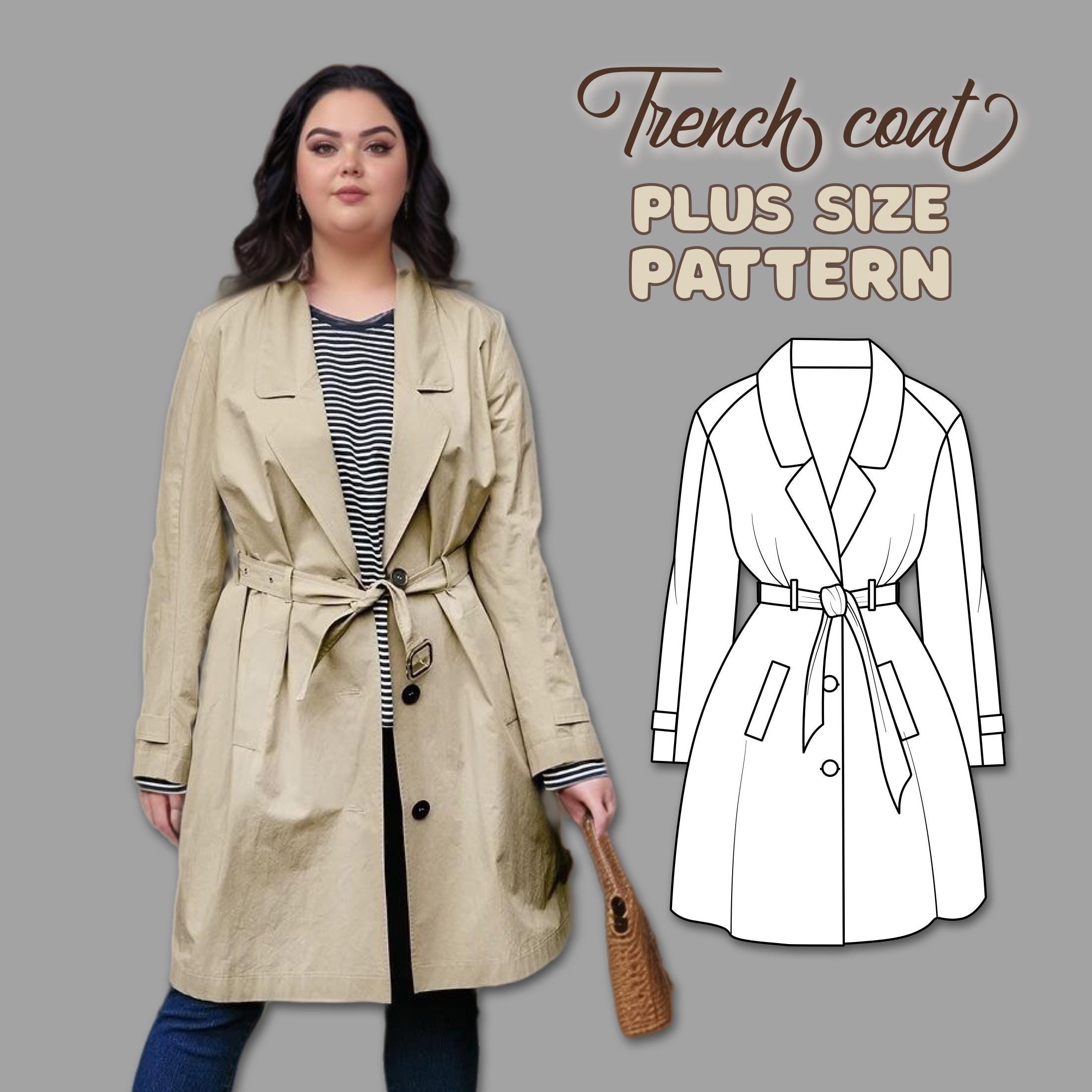 Trench Coat Sewing Pattern, Plus Sizes Pattern, Plus Sizes Trench Coat ...