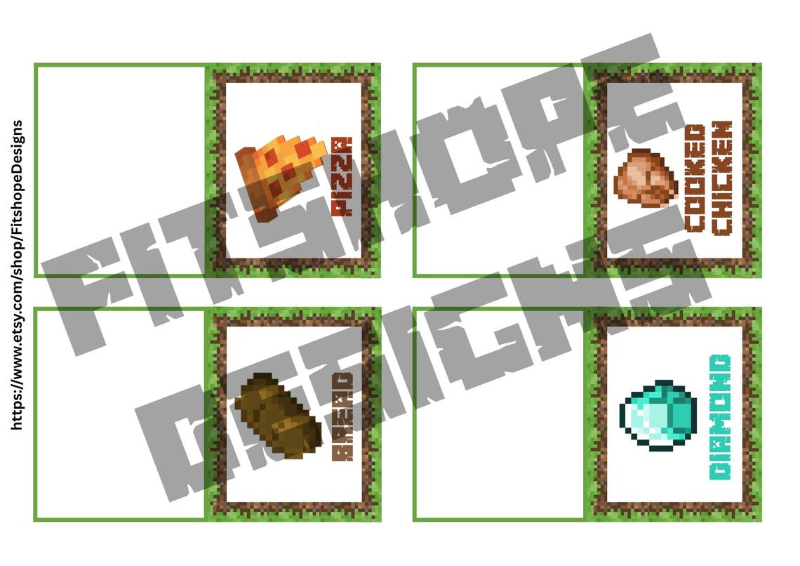 Printable Mine Inspired Food Labels – Tented Buffet Cards, Pixel Art ...