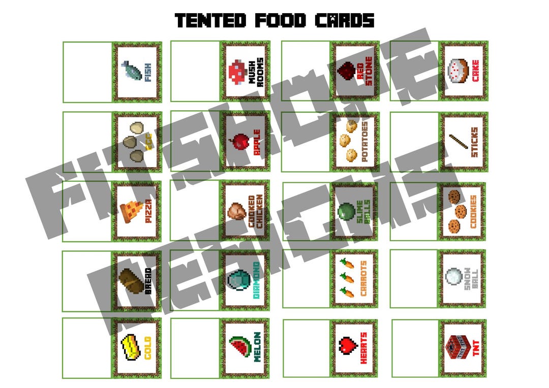 Printable Mine Inspired Food Labels – Tented Buffet Cards, Pixel Art ...