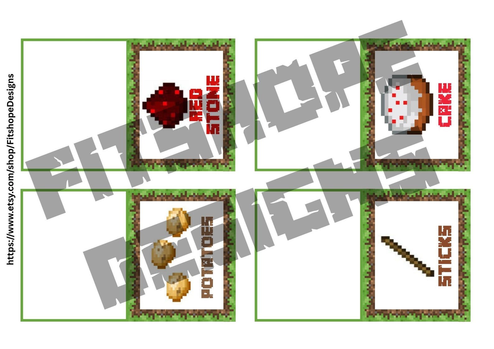 Printable Mine Inspired Food Labels – Tented Buffet Cards, Pixel Art ...