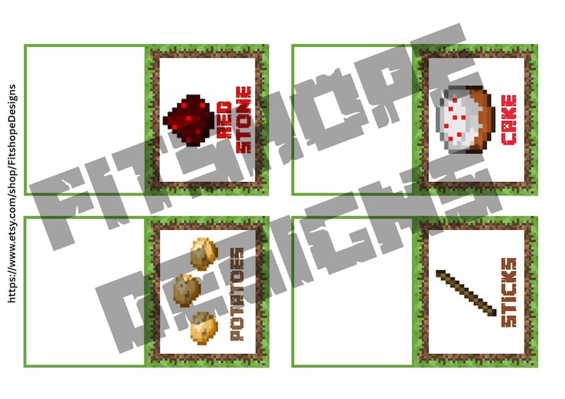 Printable Mine Inspired Food Labels – Tented Buffet Cards, Pixel Art ...