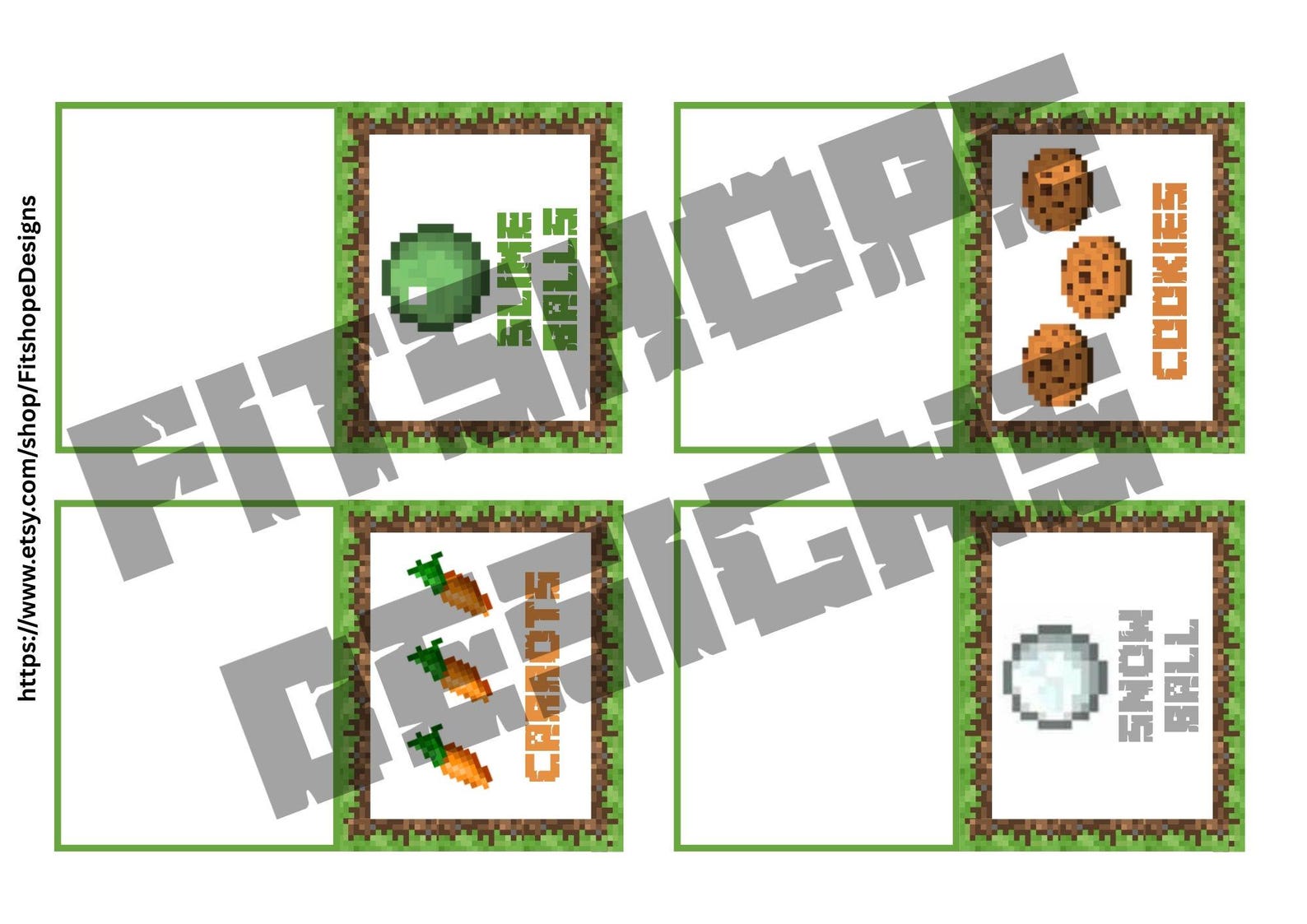 Printable Mine Inspired Food Labels – Tented Buffet Cards, Pixel Art ...