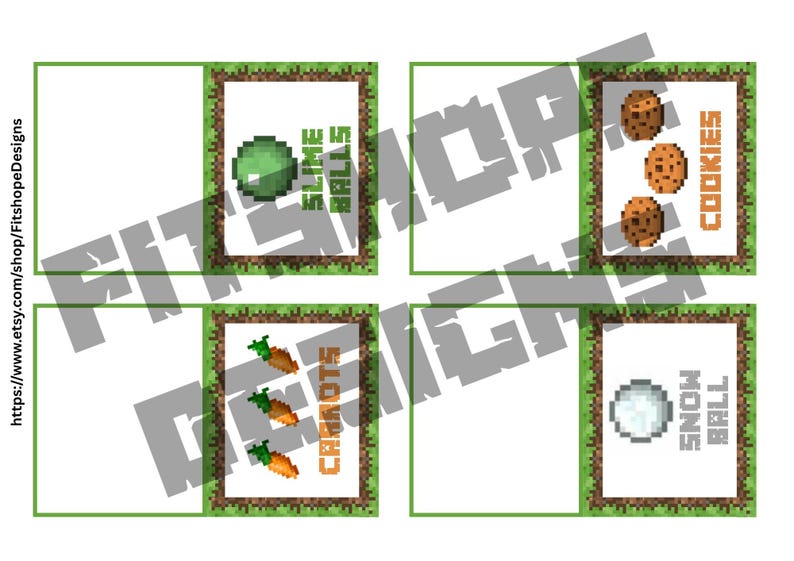 Printable Mine Inspired Food Labels – Tented Buffet Cards, Pixel Art ...