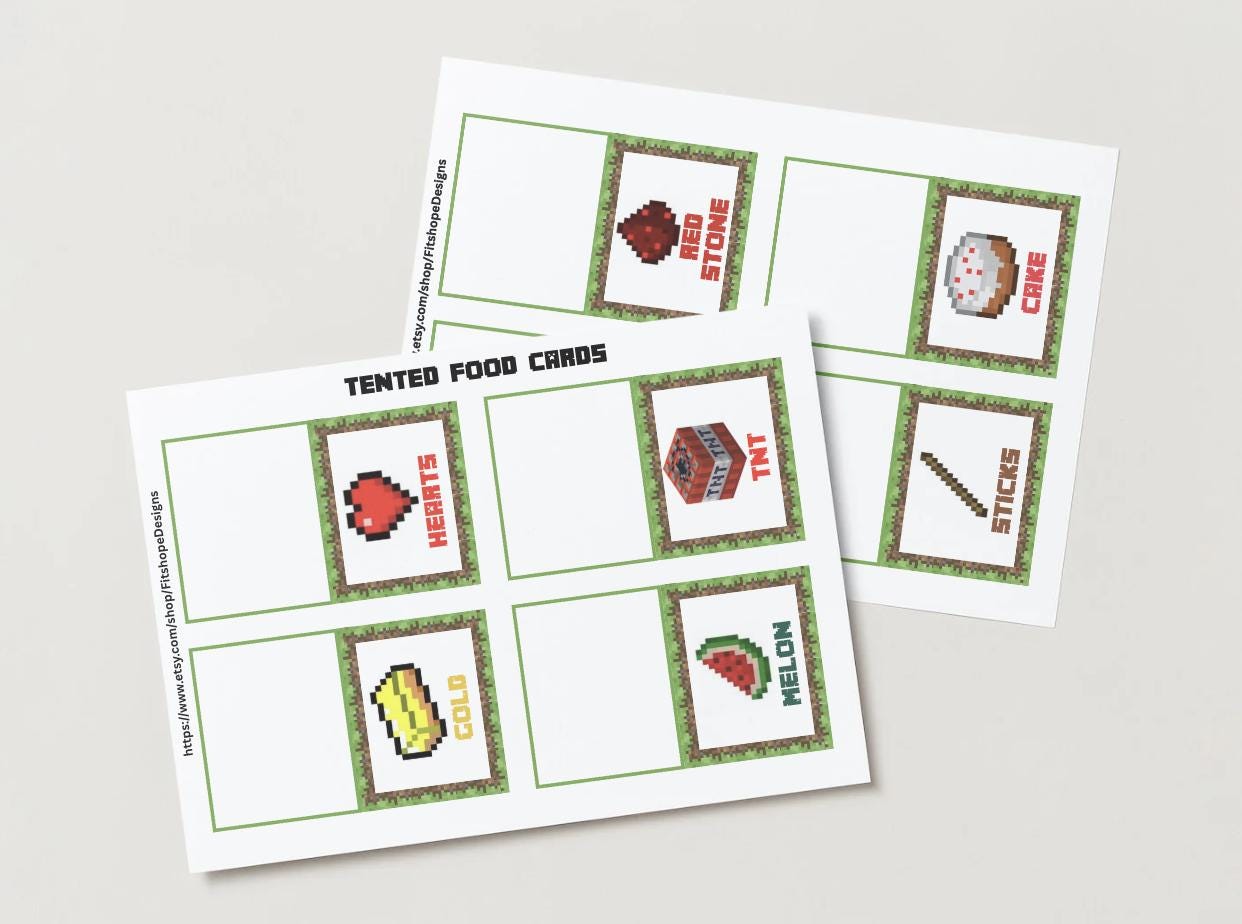 Printable Mine Inspired Food Labels – Tented Buffet Cards, Pixel Art ...