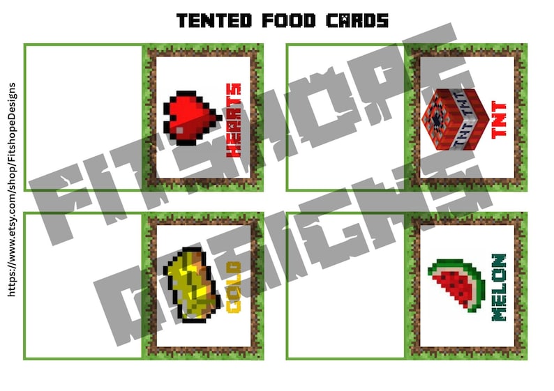 Printable Mine Inspired Food Labels – Tented Buffet Cards, Pixel Art ...