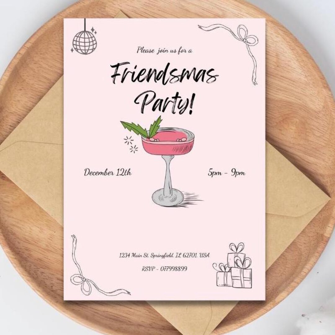 Friendsmas Invitation Friendsmas Invite Merry Friendsmas Whimsical Hand ...