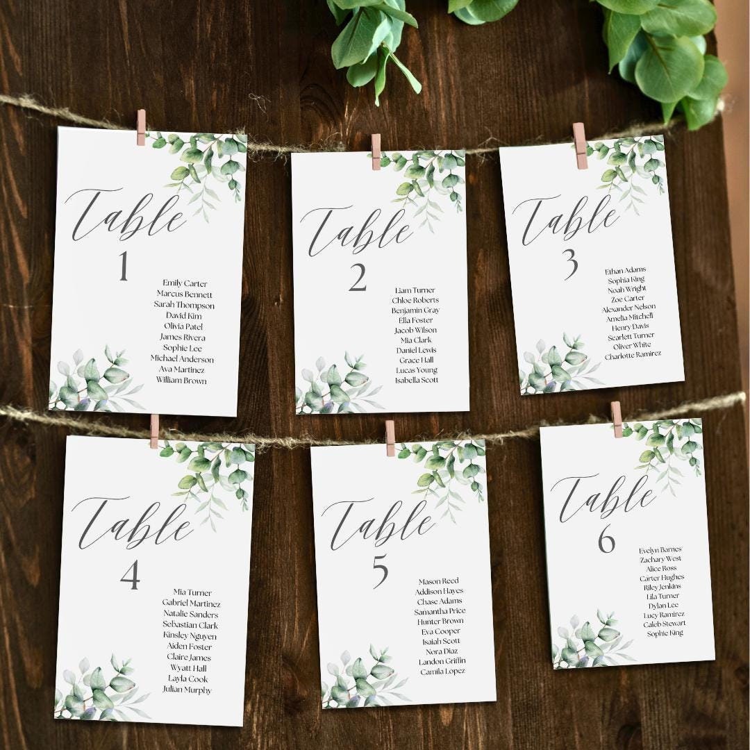 Wedding Seating Chart Template Wedding Seating Plan Table Numbers ...