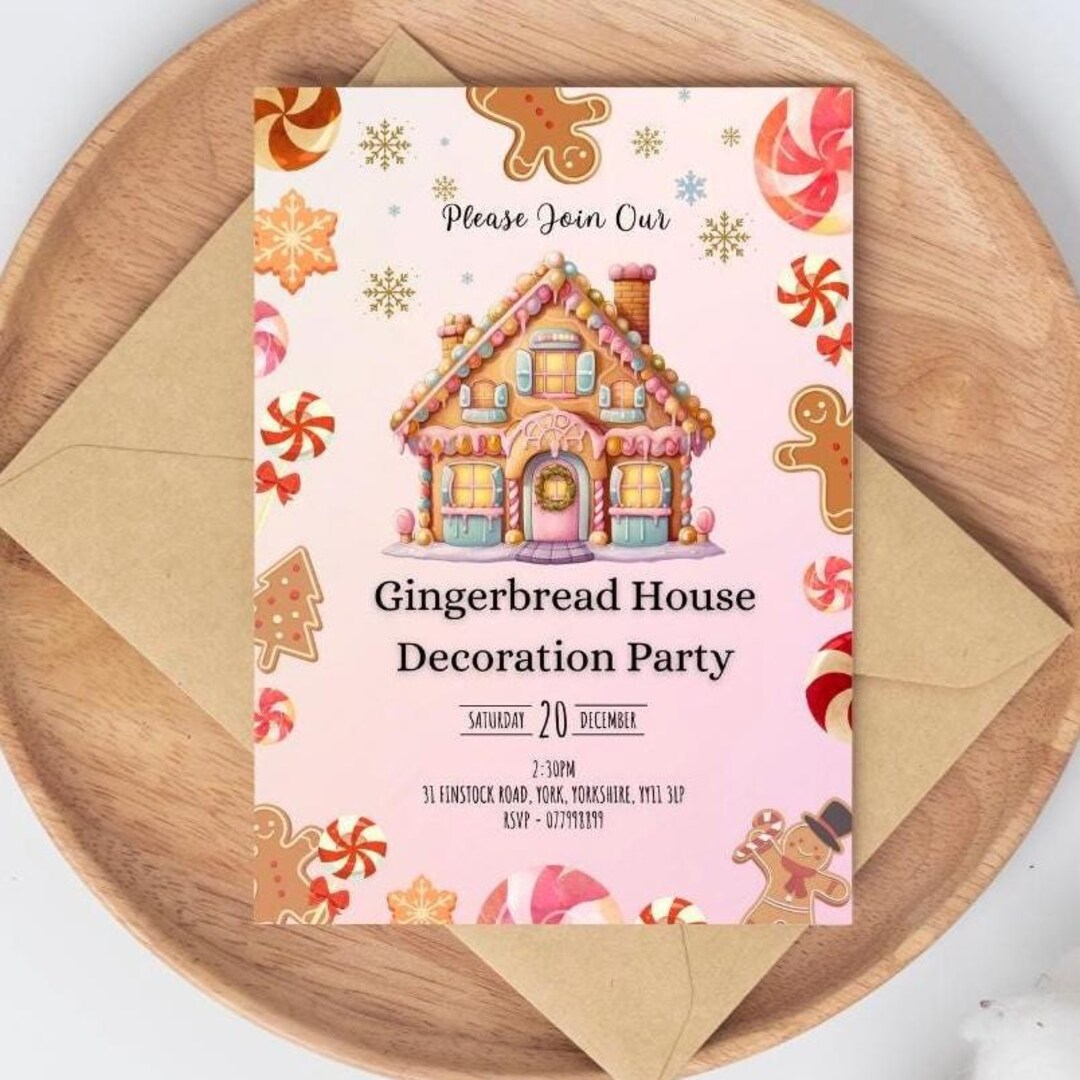 Gingerbread House Party Invitation, Christmas Cookie Decorating Party ...
