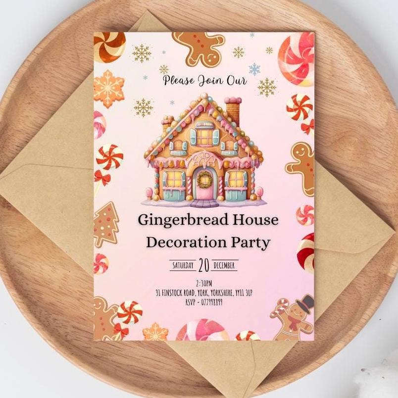 Gingerbread House Party Invitation, Christmas Cookie Decorating Party ...