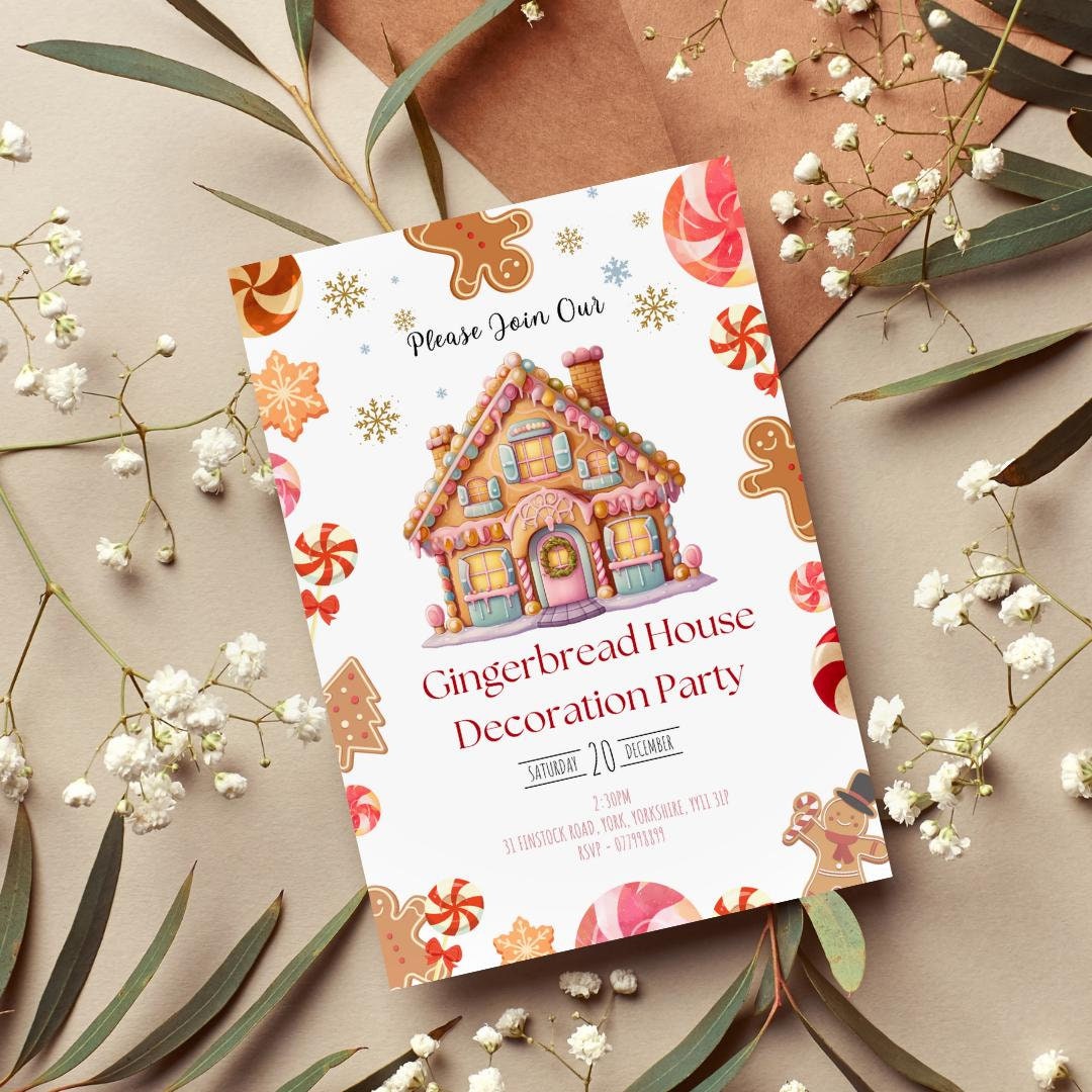 Gingerbread House Party Invitation, Christmas Cookie Decorating Party ...