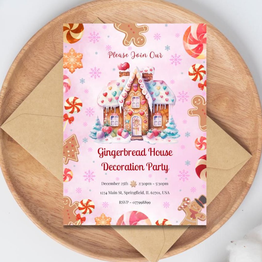 Gingerbread House Party Invitation, Christmas Cookie Decorating Party ...