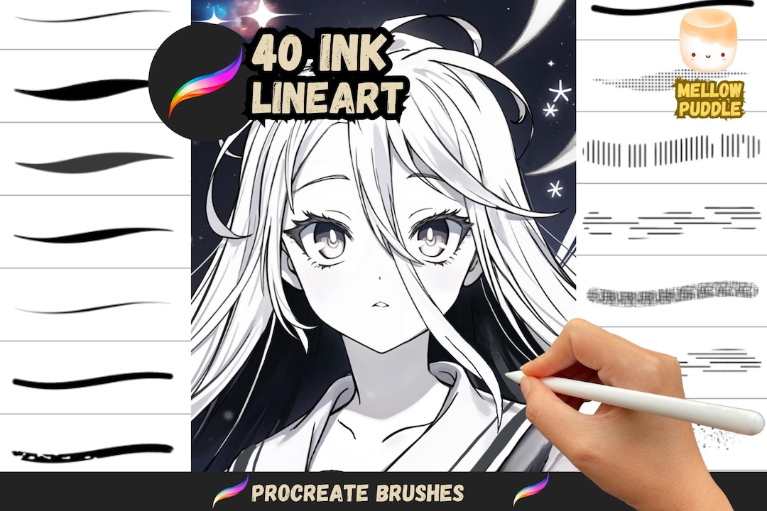 Procreate Brushes: Ink Mastery, 40 Lineart Brushes for Anime, Manga ...