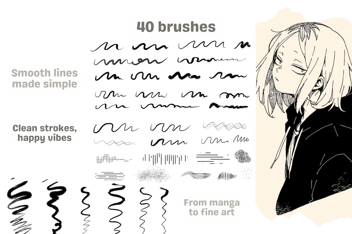 Procreate Brushes: Ink Mastery, 40 Lineart Brushes for Anime, Manga ...