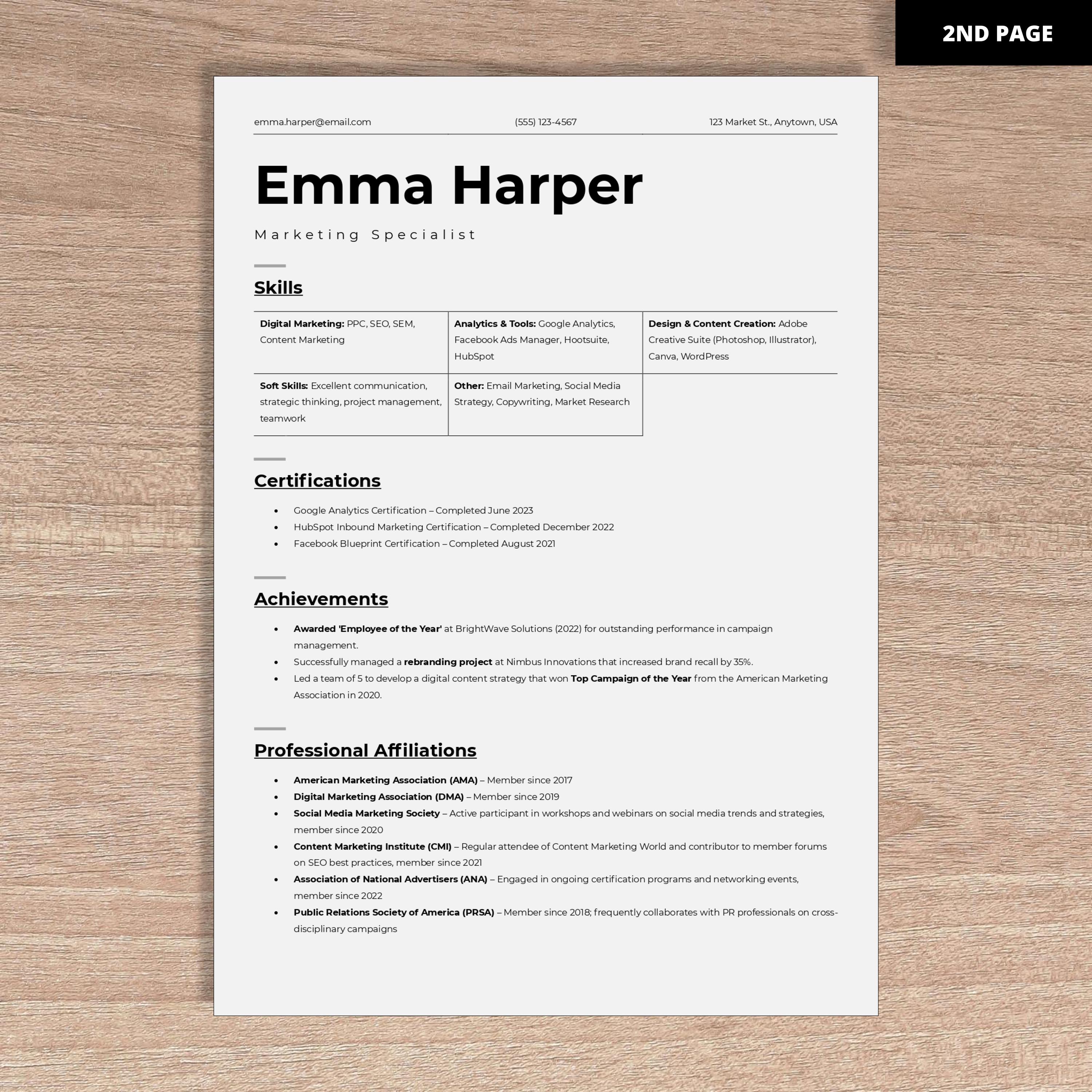 Marketing Resume Template | Professional & Minimalist | Ats-compatible ...