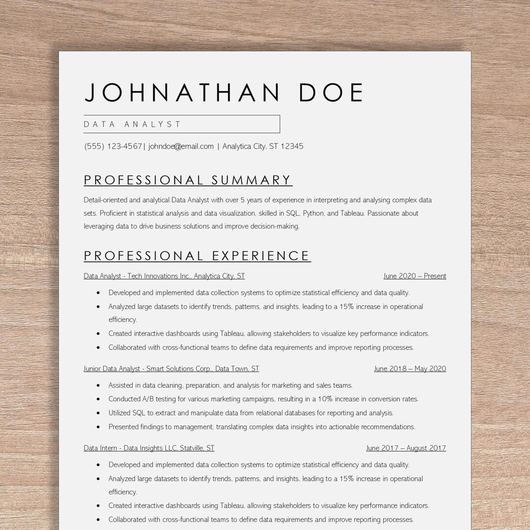 Data Analyst Resume Template | Editable CV for Job Seekers | Instant ...