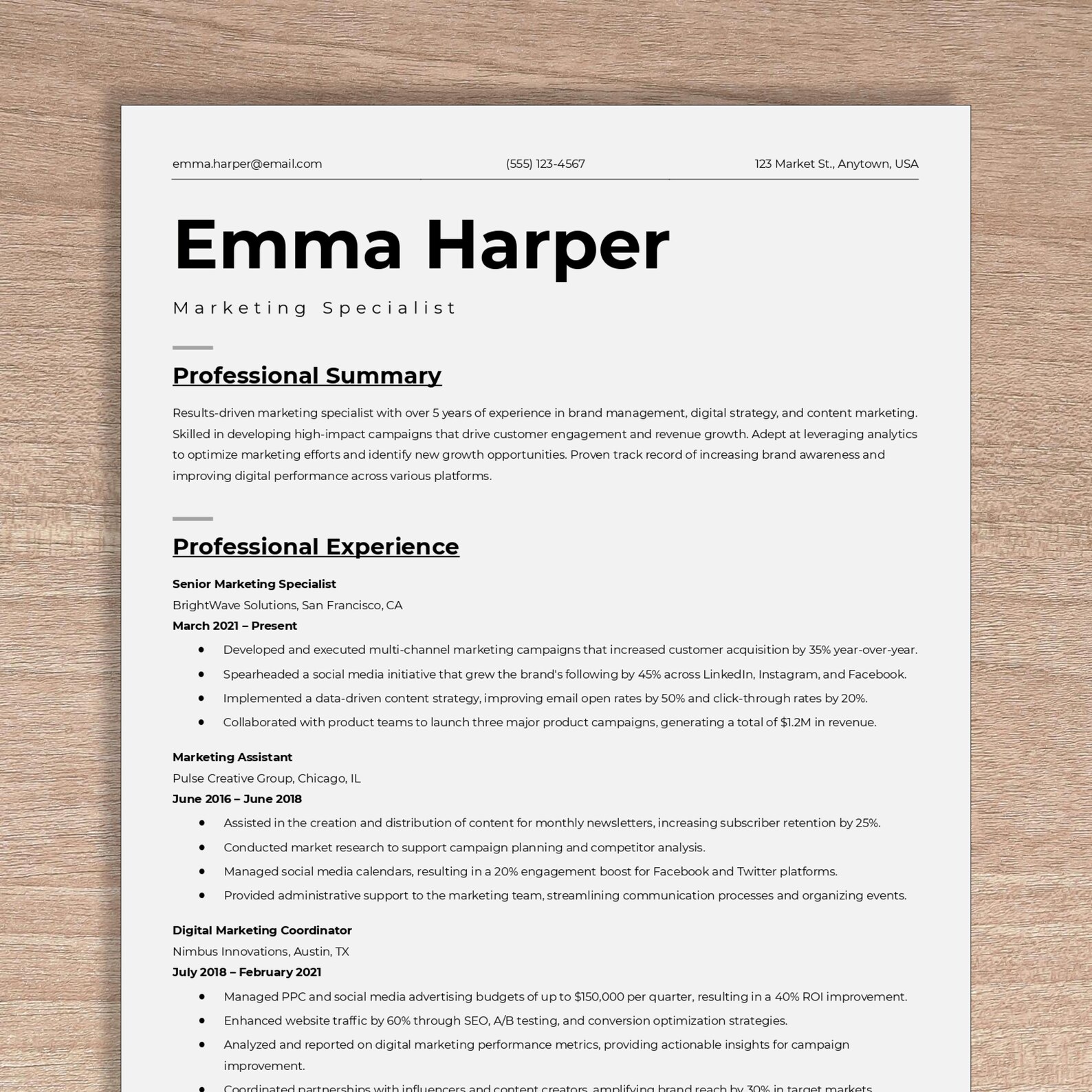 Marketing Resume Template | Professional & Minimalist | Ats-compatible, Easy to Edit - Etsy