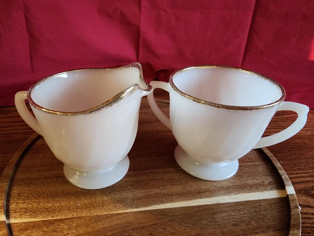 Vintage Fire King Anchor Hocking White Milk Glass Cream & Pitcher Bowl ...