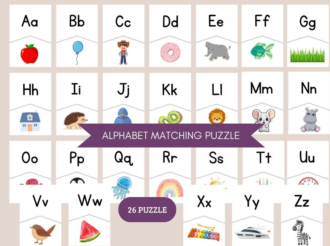 Alphabet Matching Puzzle: Buchstaben lernen mit Bildern Alphabet Lernen ...