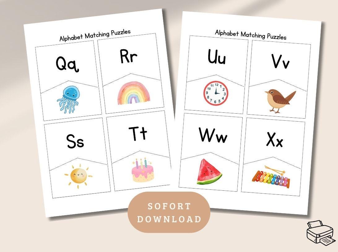 Alphabet Matching Puzzle: Buchstaben lernen mit Bildern Alphabet Lernen ...