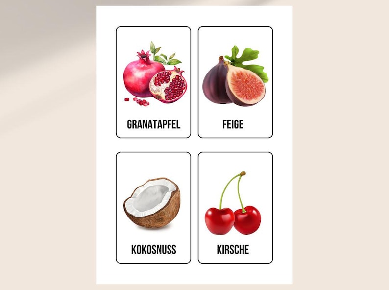 Obstkarten Echt aussehend Lernkarten für die Kinder Montessori ...