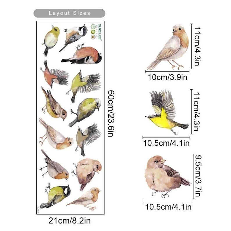 Birds Tit Finch Sparrow Watercolor Nursery Wall Stickers DIY Peel and ...