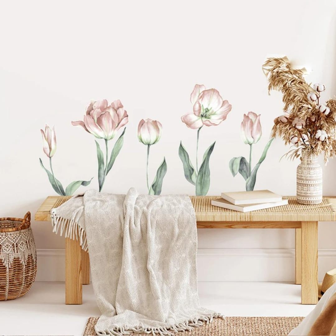 Watercolor Spring Tulips Flower Wall Stickers for Living Room Bedroom ...
