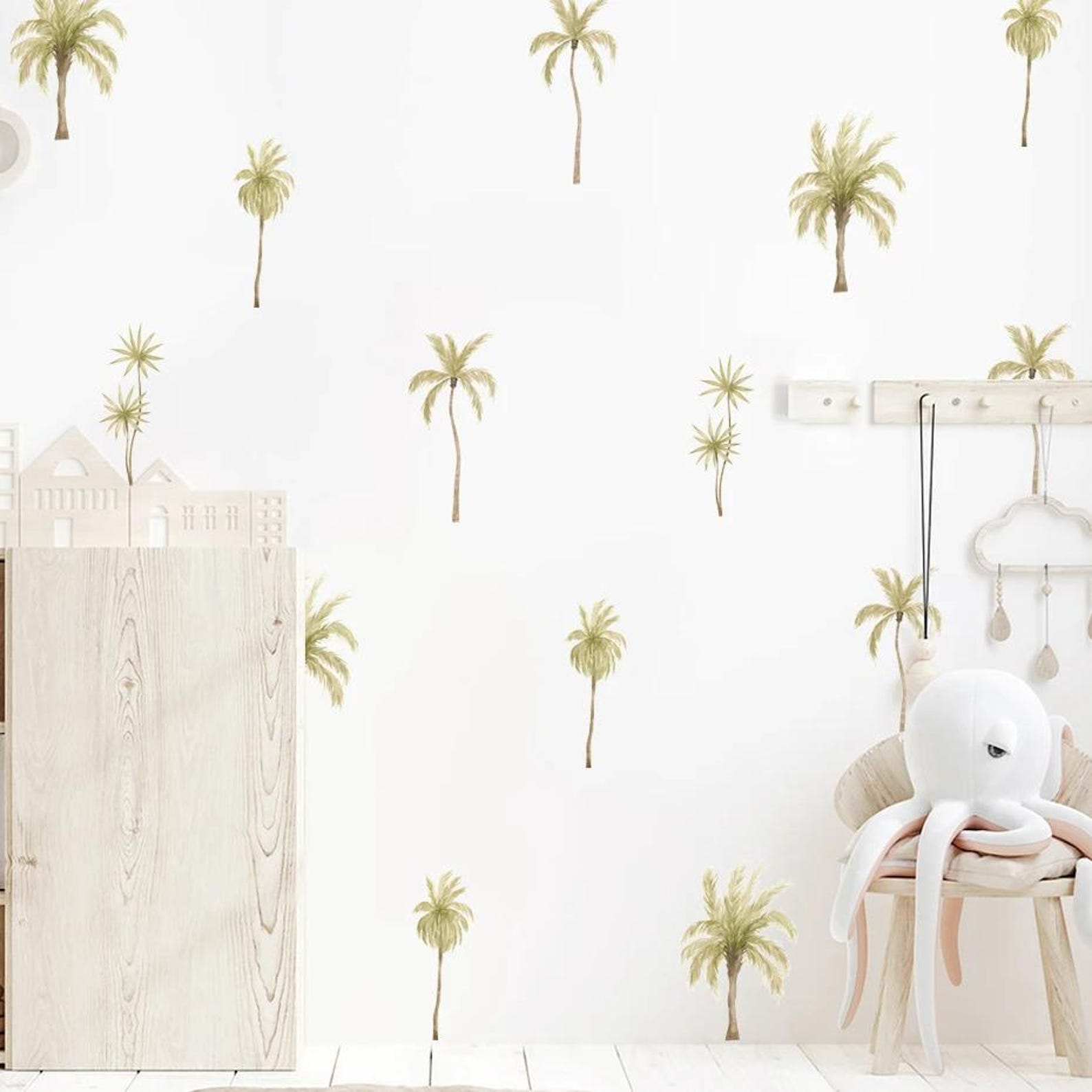 Palm Coconut Tree Green Watercolor Wall Stickers Vinyl Wall Decal Mural ...