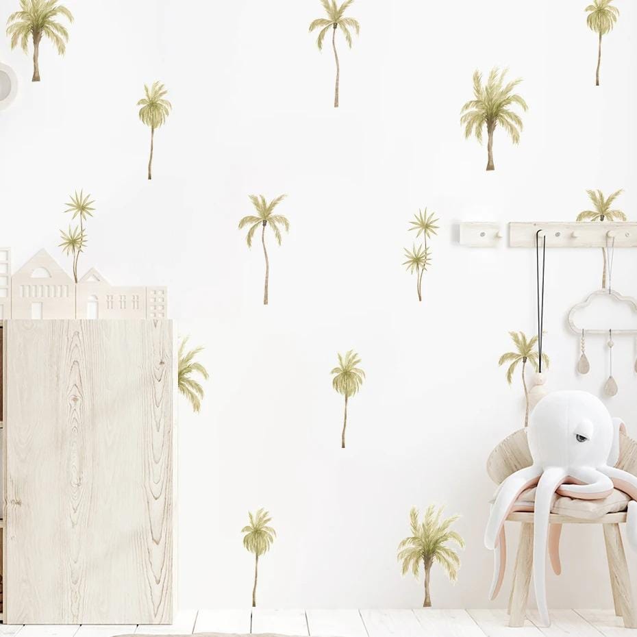 Palm Coconut Tree Green Watercolor Wall Stickers Vinyl Wall Decal Mural ...