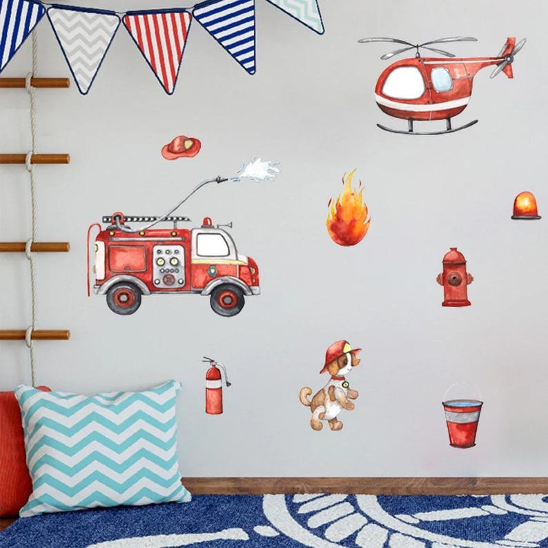Cartoon Cars Firefighting Fire Safety Equipment Wall Stickers for Kids ...