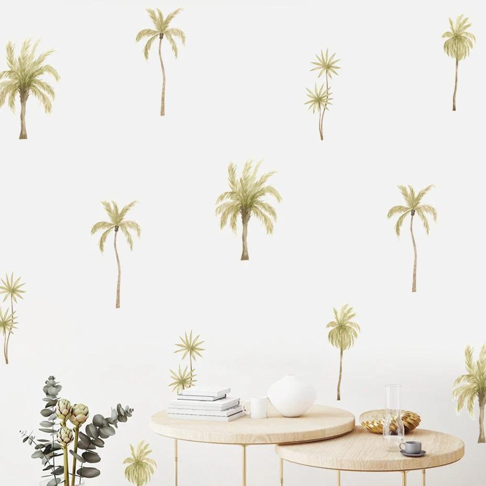 Palm Coconut Tree Green Watercolor Wall Stickers Vinyl Wall Decal Mural ...